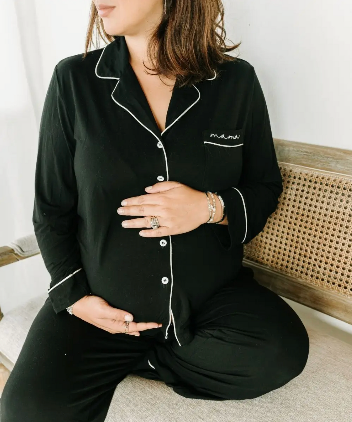 Embroidered 'Mama' Bamboo Pajamas (Long Sleeve) – Hello Postpartum